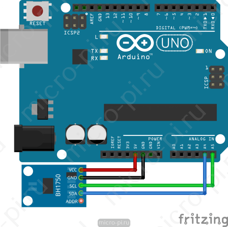 Подключение датчика освещенности BH1750 к Arduino - MicroPi
