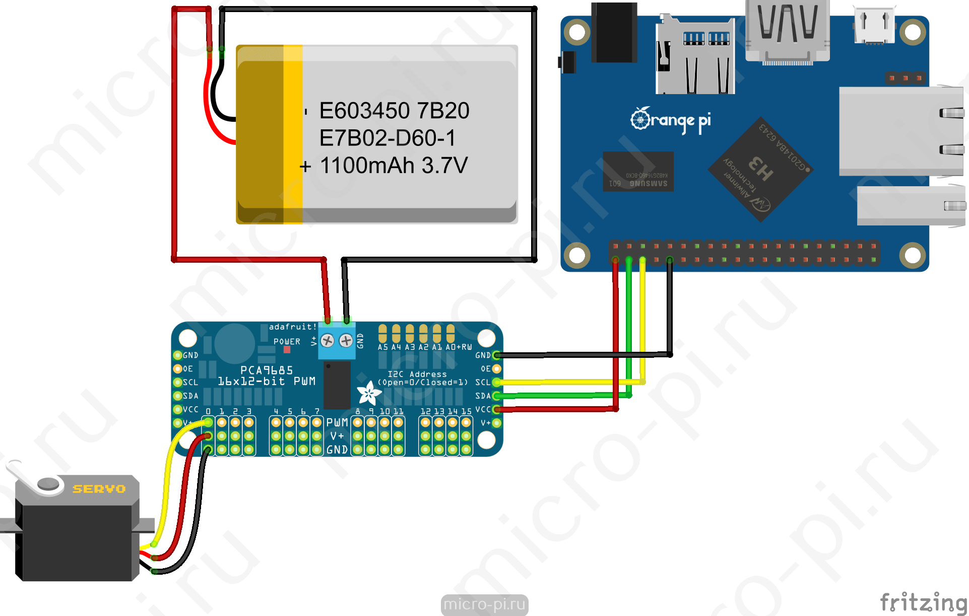 Управление SG90 с PCA9685 из Python на Raspberry Pi - MicroPi