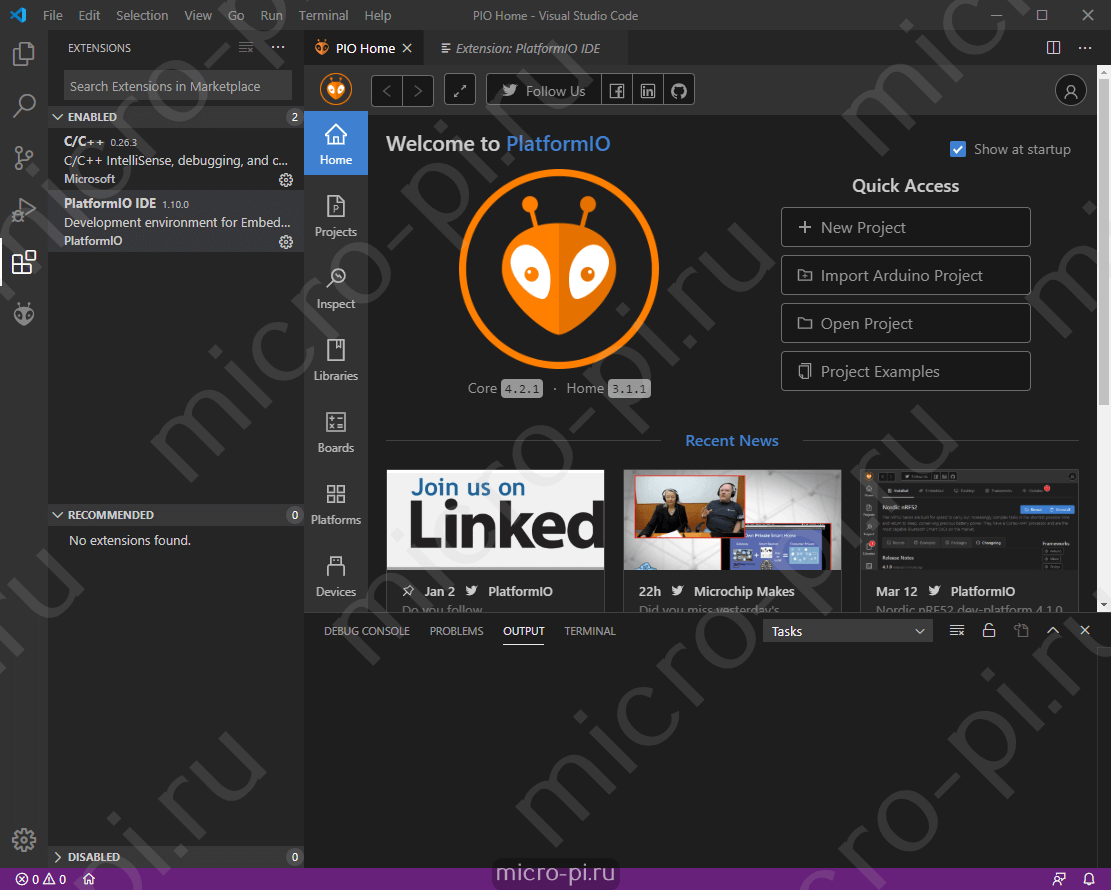 PlatformIO и Visual Studio Code для Arduino/ESP32/K210 - MicroPi