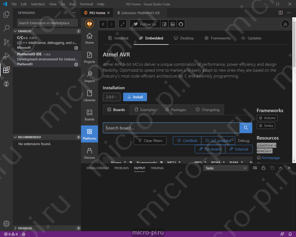 PlatformIO и Visual Studio Code для Arduino/ESP32/K210 - MicroPi