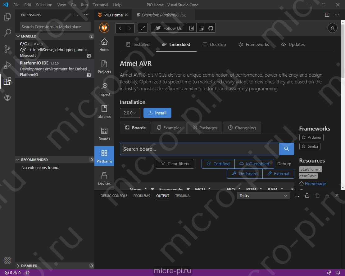 PlatformIO и Visual Studio Code для Arduino/ESP32/K210 - MicroPi