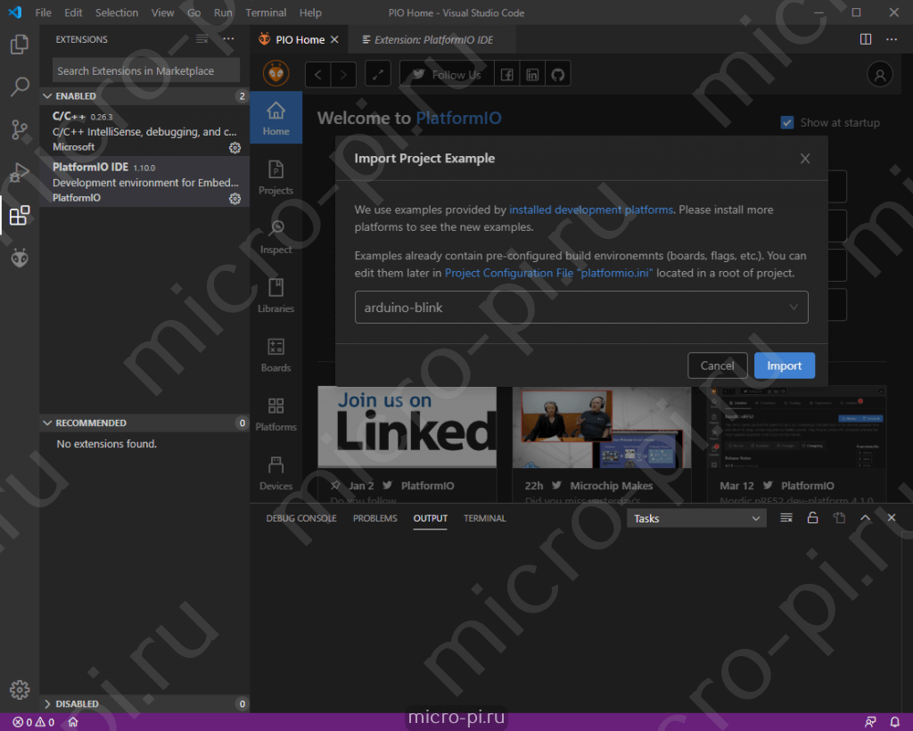 PlatformIO и Visual Studio Code для Arduino/ESP32/K210 - MicroPi