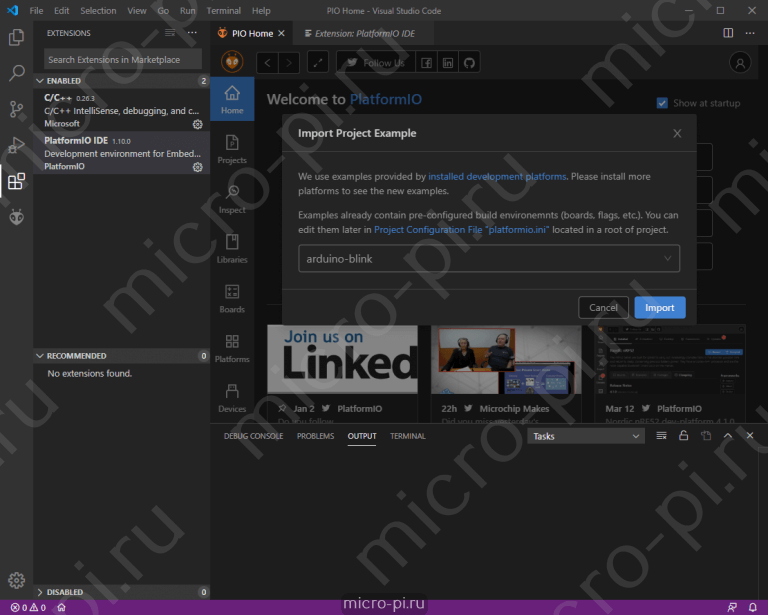 PlatformIO и Visual Studio Code для Arduino/ESP32/K210 - MicroPi