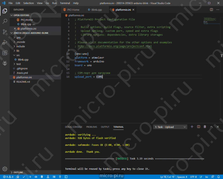 PlatformIO и Visual Studio Code для Arduino/ESP32/K210 - MicroPi